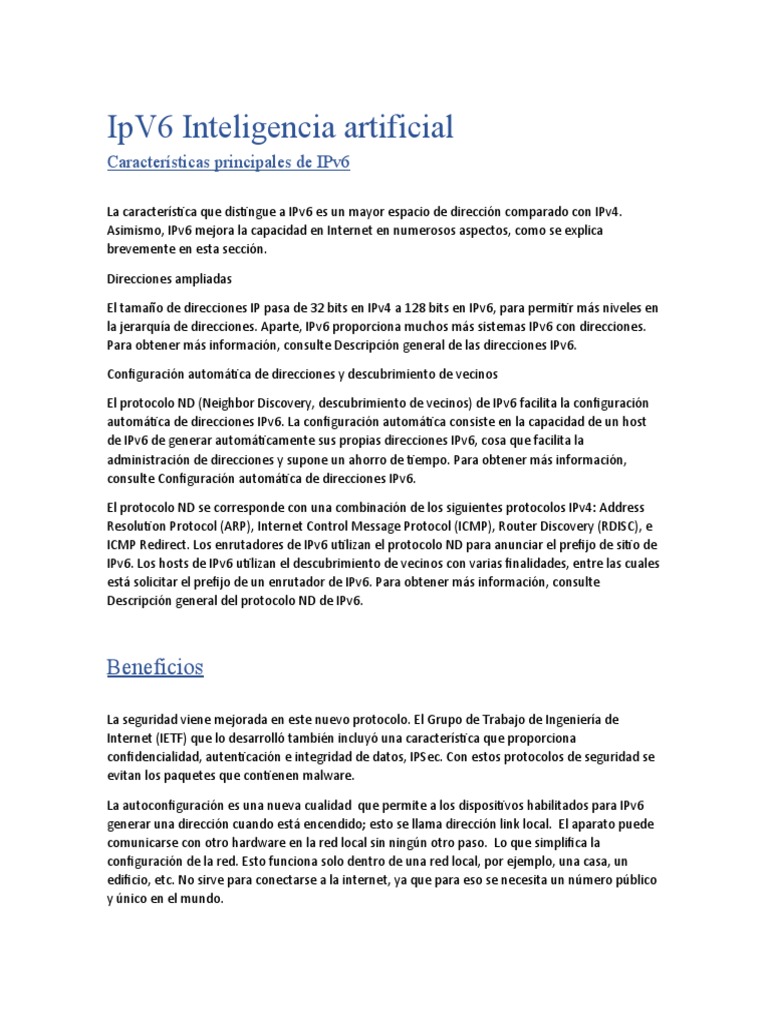 IpV6 Inteligencia Artificial | PDF | Yo Pv6 | Protocolos de internet