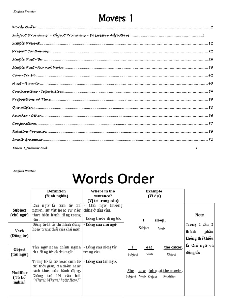 Movers Grammar Book | PDF