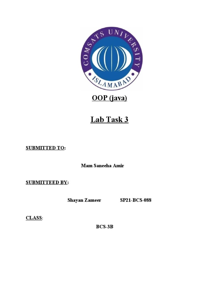 Lab Task 3 Oop | PDF | Constructor (Object Oriented Programming) | Programming