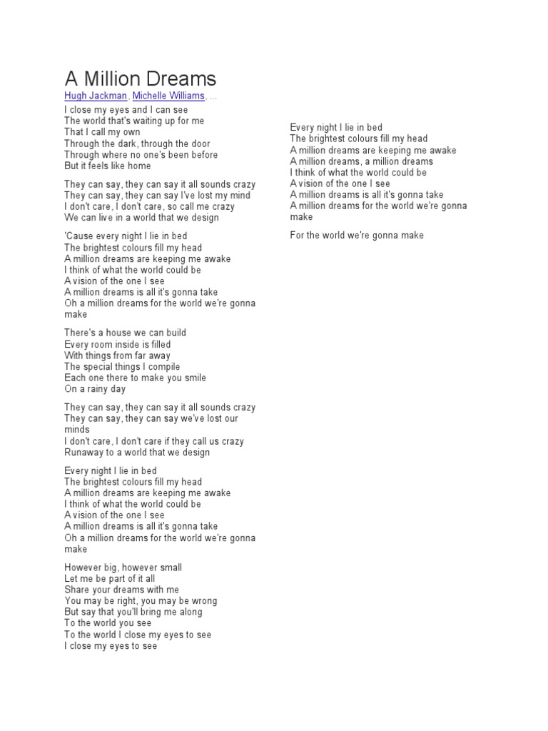 A Million Dreams Lyrics Analysis | PDF | Mystery, Thriller & Crime ...
