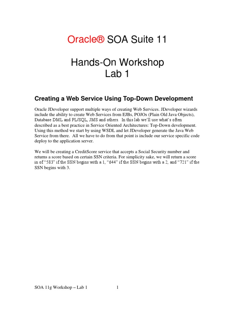 Oracle®: SOA Suite 11 Hands-On Workshop Lab 1 | PDF | Service Oriented Architecture | Java ...