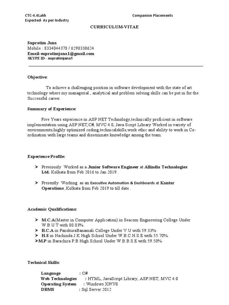 Supratim Jana - Software Developer CV | PDF | Computers