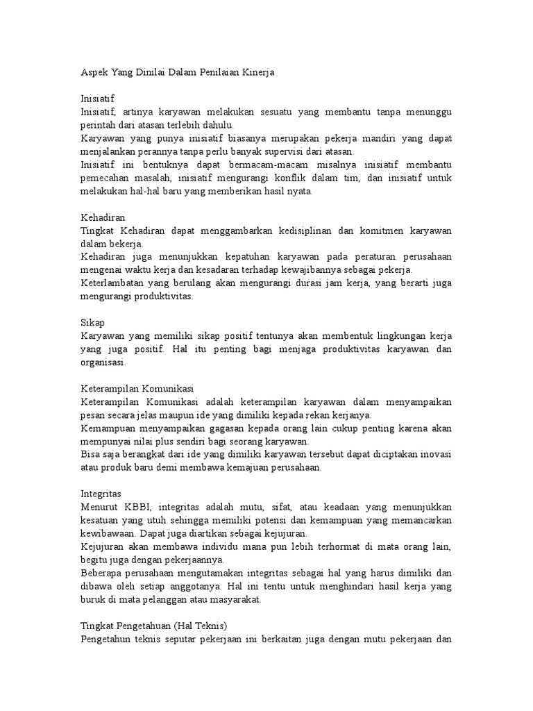 Aspek Yang Dinilai Dalam Penilaian Kinerja | PDF