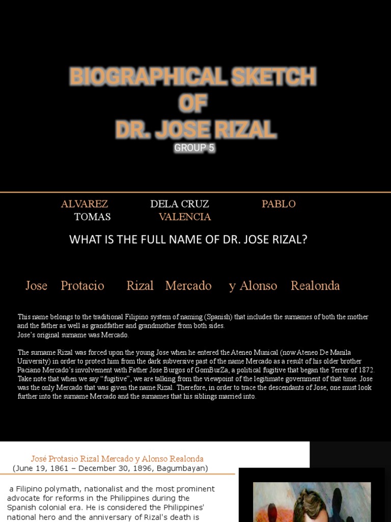 Biographical Sketch of Dr. Jose Rizal (Group 5 Bravo Mar E) | PDF ...