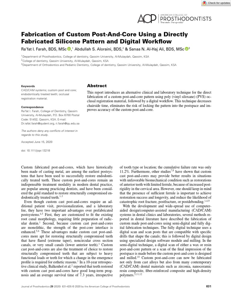 Fabrication of Custom Post and Core Using A Directly Fabricated ... Fabrication of Custom Post and Core Using A Directly Fabricated ...