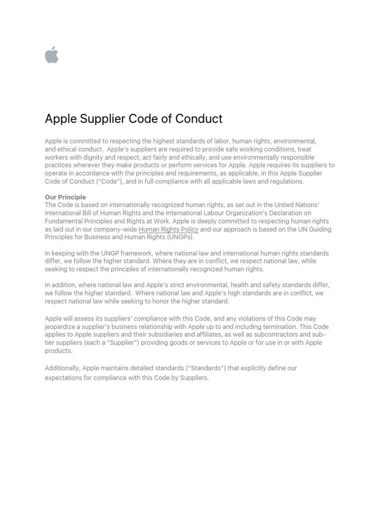 2021 Apple Code of Conduct | PDF | Occupational Safety And Health ...