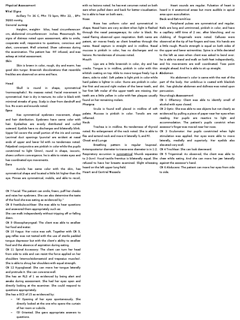 Sample Physical Assessment | PDF | Facial Features | Anatomy