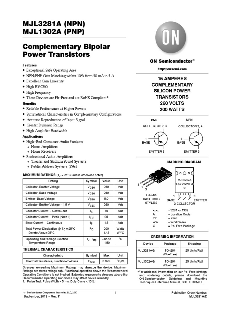 MJL3281A | PDF | Bipolar Junction Transistor | Amplifier