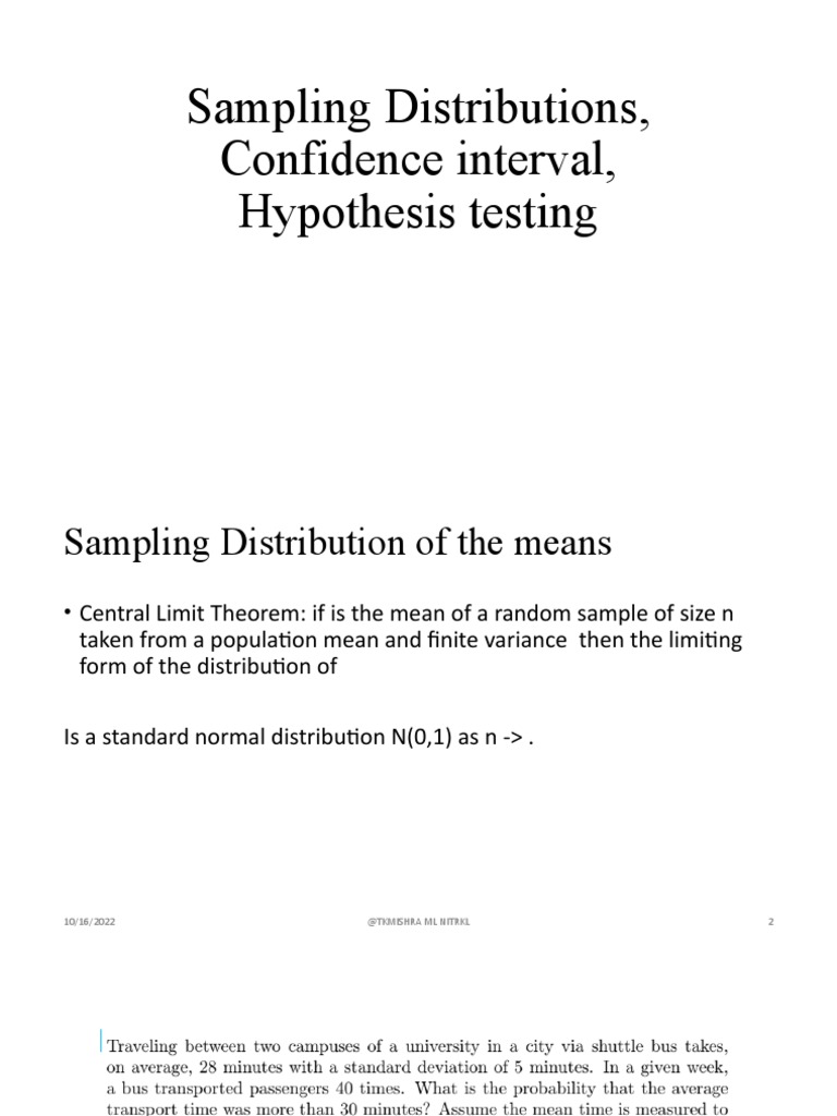 Class 03 04 Confidence Interval, Hypothesis Testing | PDF | P Value ...