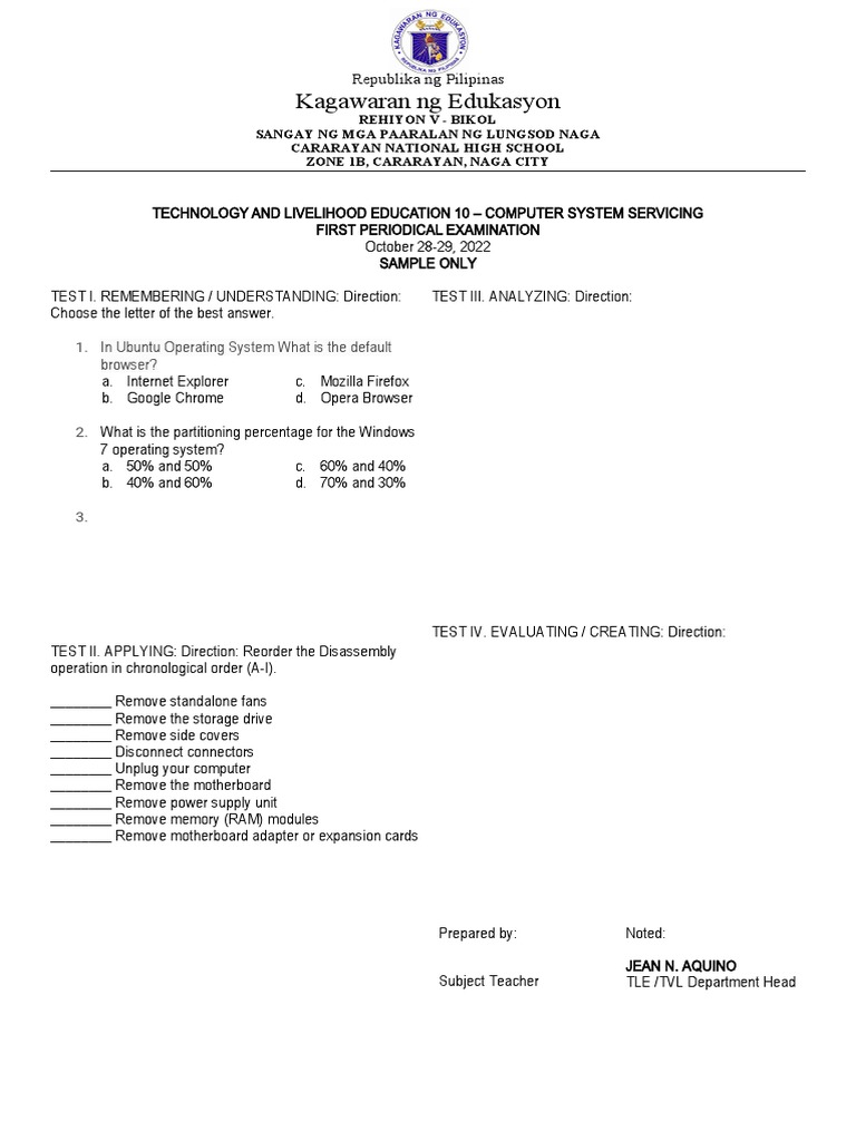 Form Periodical Test | PDF