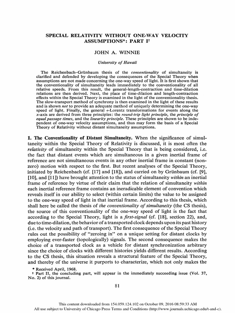 Special Relativity Without One Way Velocity Assumptions | PDF | Special ...