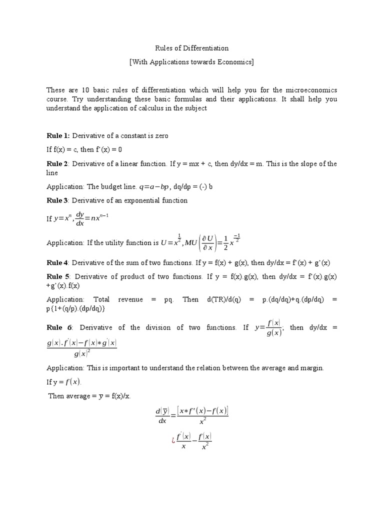Calculus For Economics | PDF