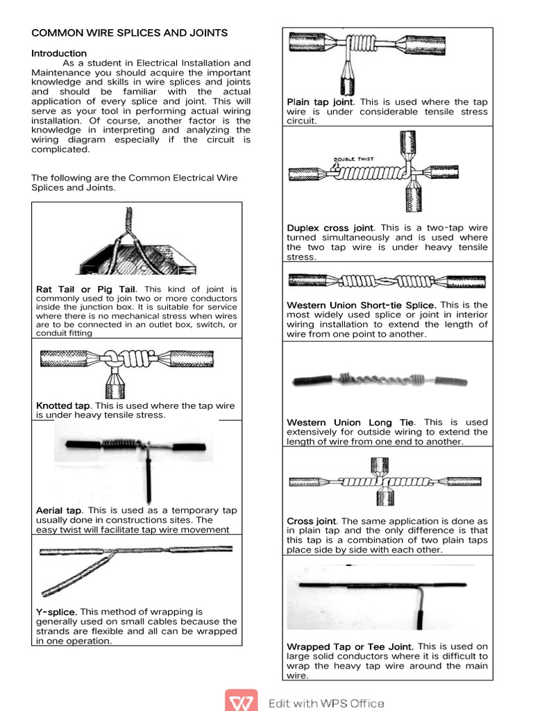 Common Wire Splices And Joints Pdf Electrical Wiring Wire