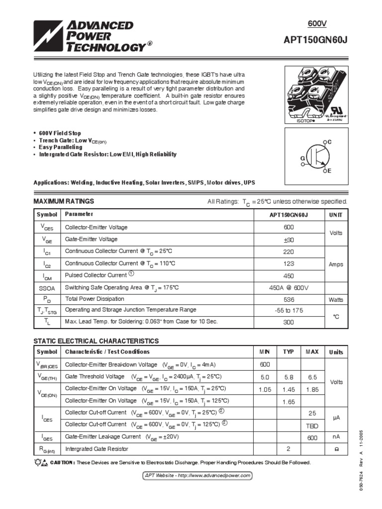 Apt150gn60j Sot-227 | Download Free PDF | Diode | Resistor