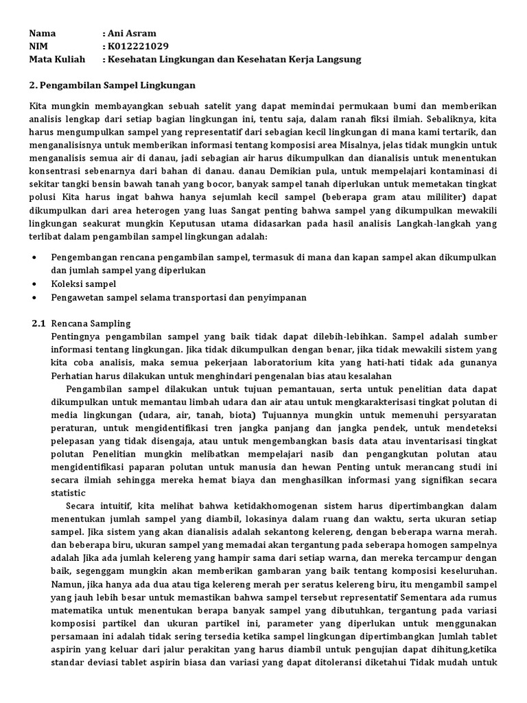 Pengambilan Sampel Lingkungan | PDF