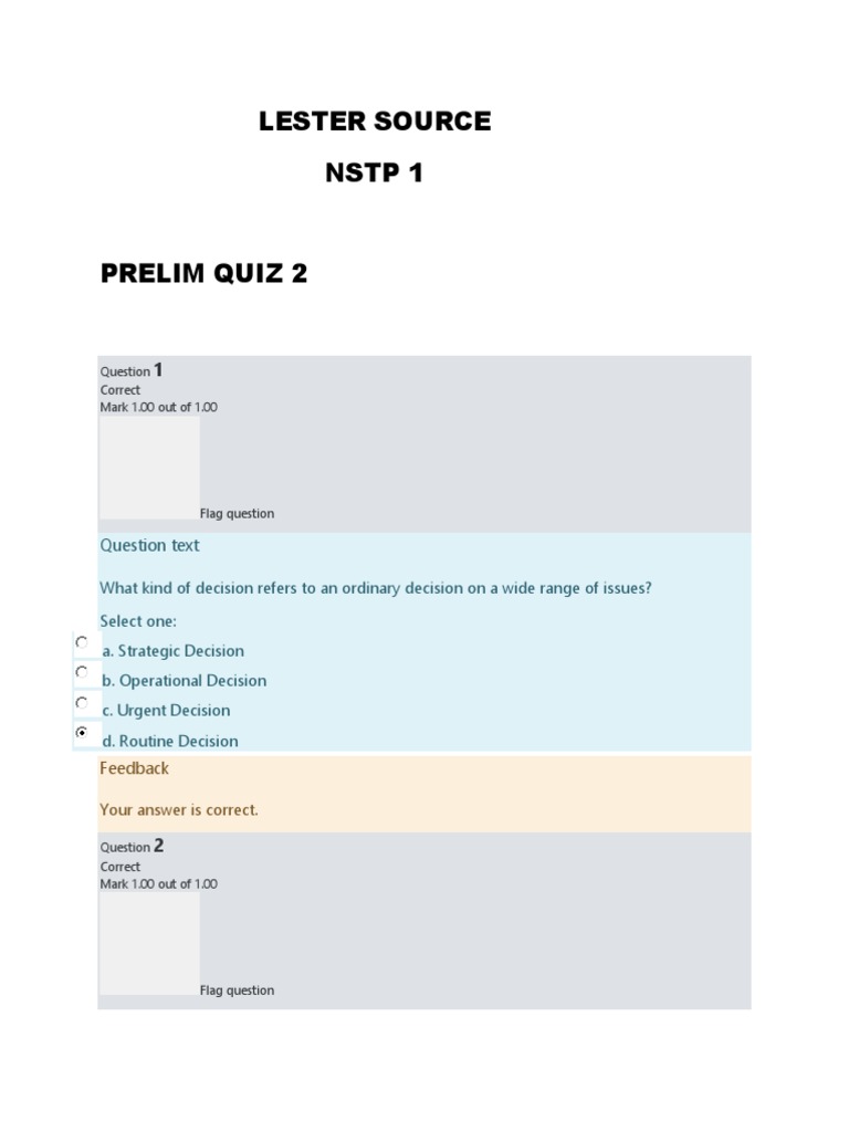 NSTP 1 Prelim Exam Overview | PDF | Decision Making | Reserve Officers ...