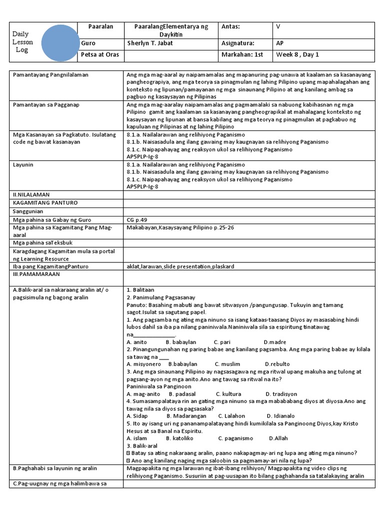 DLL Ap 5 Q1.W8 | PDF