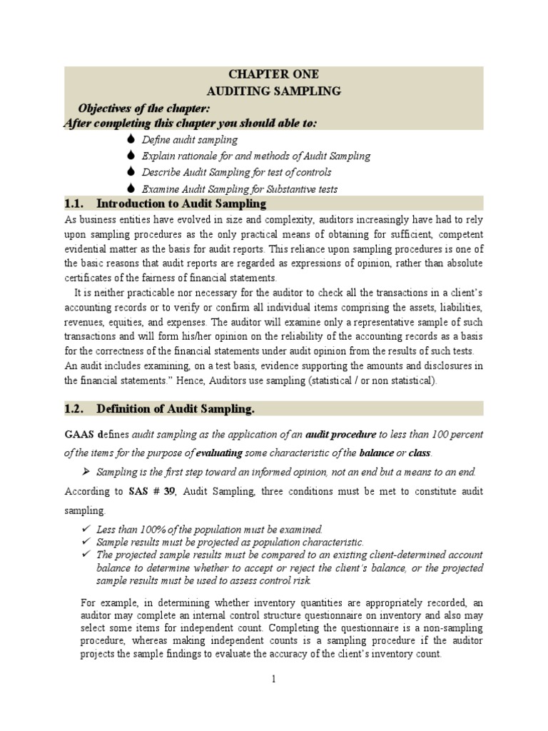 Chapter One Auditing Sampling | PDF | Financial Audit | Audit