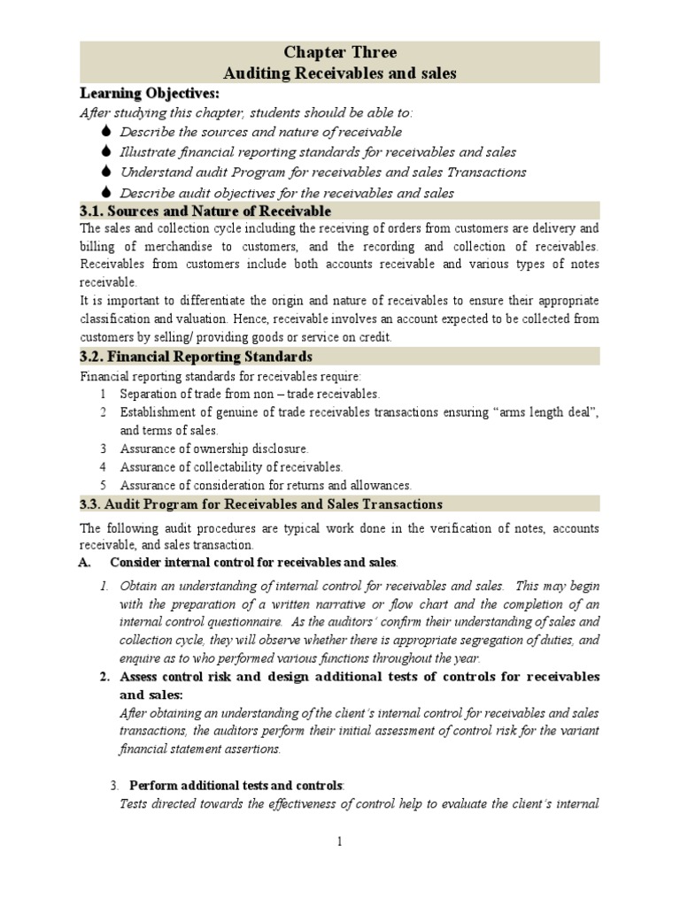 Chapter Three-Auditing Receivables and Sales | PDF | Financial Audit | Audit