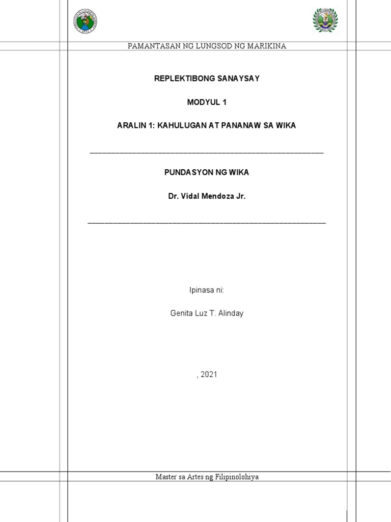 Genita Luz T. Alinday - Maf - Pundasyon Sa Wika - Module 1 - Aralin 1 ...
