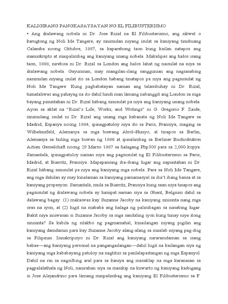 Kaligirang Pangkasaysayan NG El Filibusterismo | PDF Kaligirang Pangkasaysayan NG El Filibusterismo | PDF
