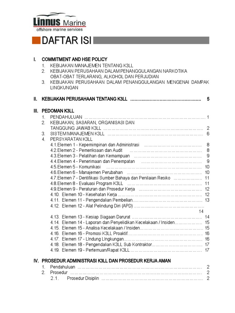 Daftar Isi HSE SOP | PDF | Teknologi & Rekayasa