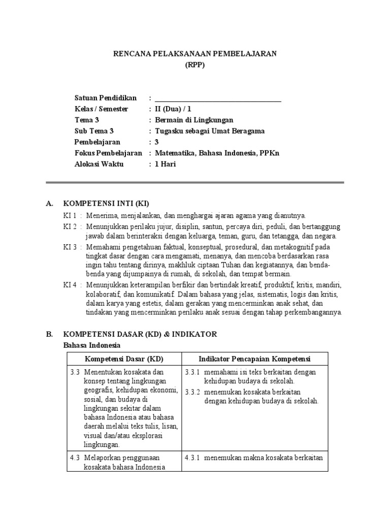 RPP Kelas 2 Tema 3 Subtema3 PB 3 | PDF | Karier & Perkembangan | Kesehatan Holistik