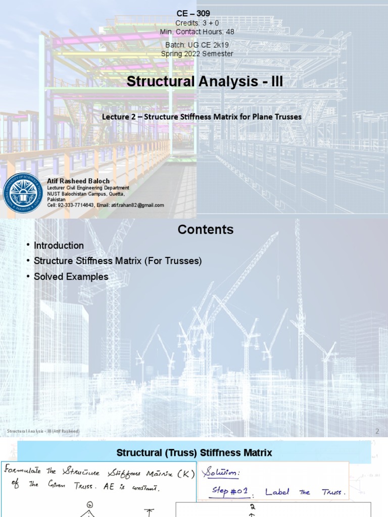 2 - Structure Stiffness Matrix For Plane Trusses | PDF | Structural Analysis | Civil Engineering
