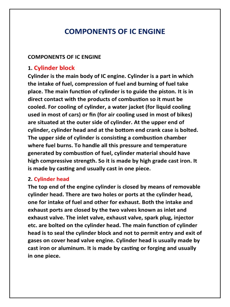 Components of Ic Engine T613010 | PDF | Internal Combustion Engine | Piston