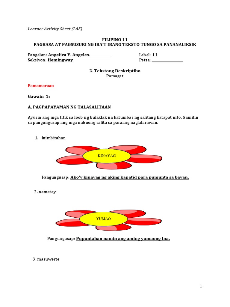 2 Deskriptibo Las Pagbasa at Pagsusuri | PDF