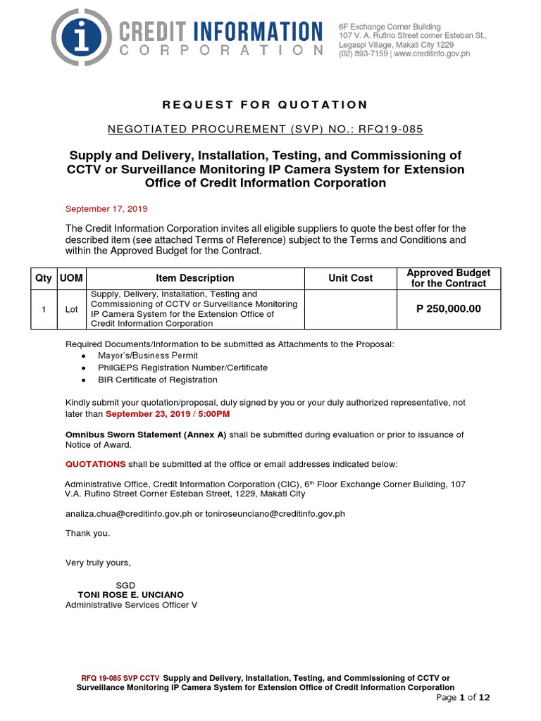 RFQ 19-085 SVP CCTV | PDF