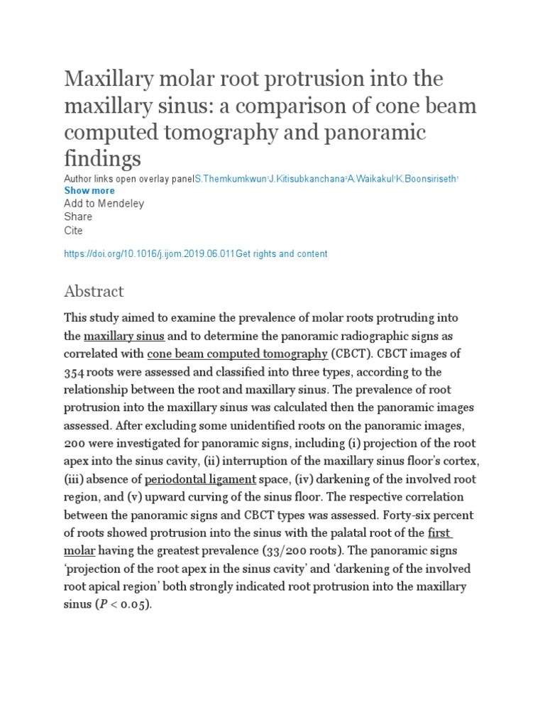 Maxillary Molar Root Protrusion Into The Maxillary Sinus | PDF