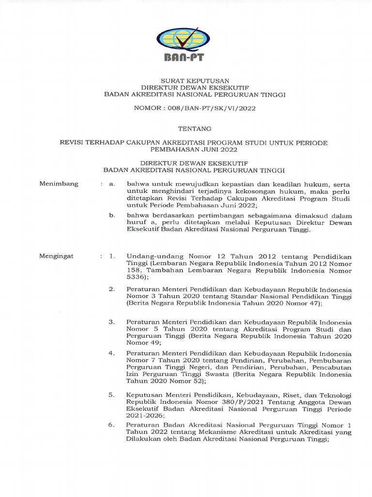 Keputusan DirDE Nomor 008.BAN PT - SK - .VI - .2022 1 | PDF