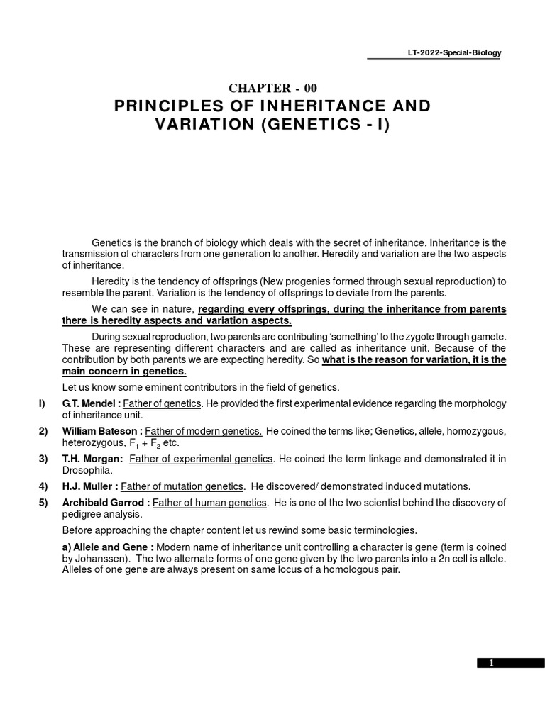 Principles of Inheritance and Variation (Genetics - I) | PDF | Dominance (Genetics) | Zygosity