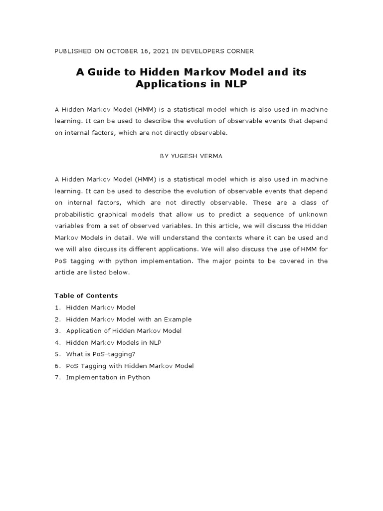 A Guide To Hidden Markov Model and Its Applications in NLP | PDF | Part ...
