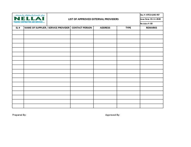 NTCS-QMS-F07 List of Approved External Providers | PDF | Finance ...