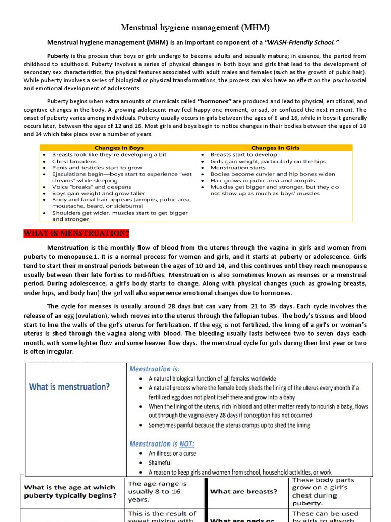Menstrual Hygiene Management | PDF | Menstruation | Puberty
