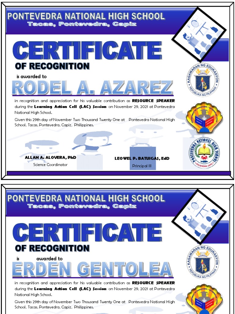 LAC SESSION CERTIFICATES Resource Speakers | PDF