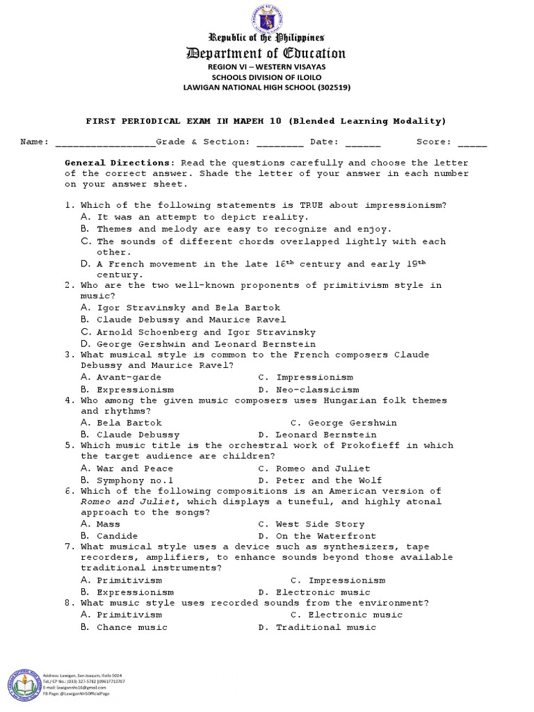 First Periodical Exam in Mapeh 10 | PDF | Cubism | Acupressure