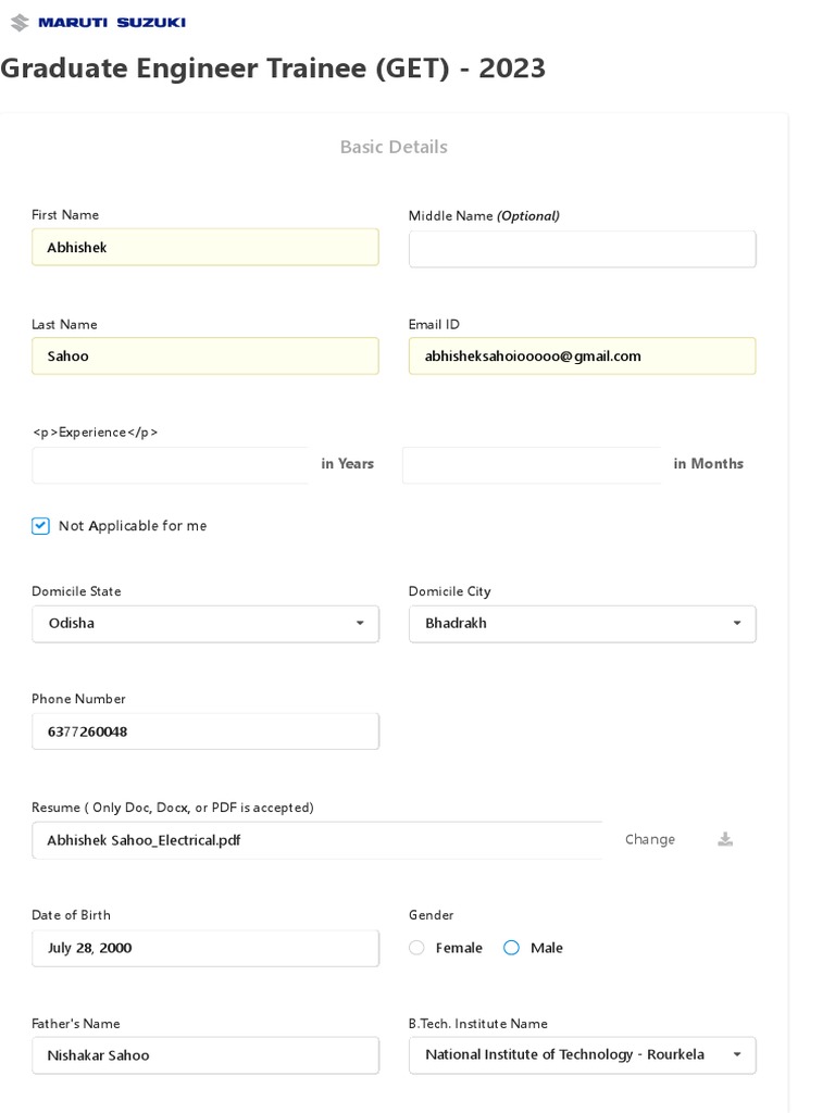 Graduate Engineer Trainee Application 2023 | PDF | Educational Stages