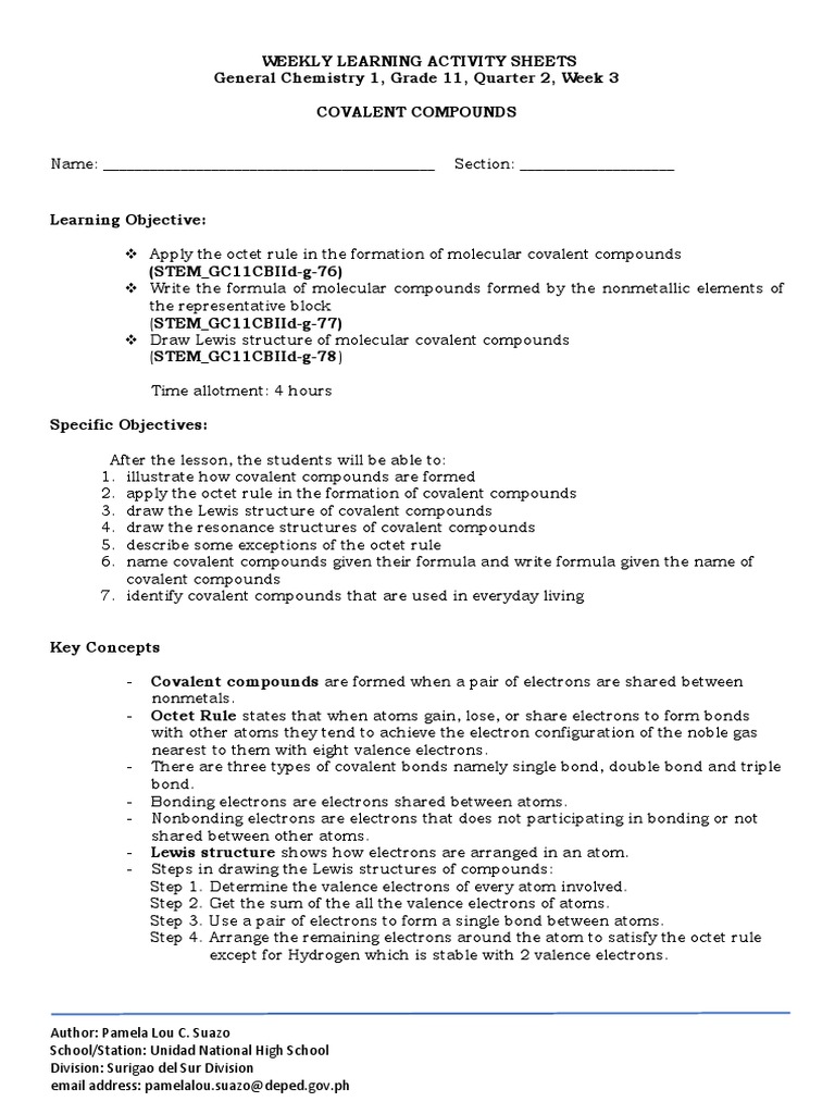 GC1 Q2 Week-3 | PDF | Covalent Bond | Valence (Chemistry)