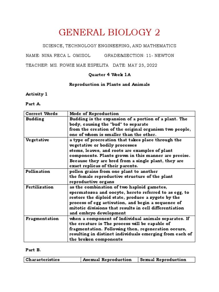 GEN BIO 2 Week 1a | PDF | Reproduction | Sexual Reproduction