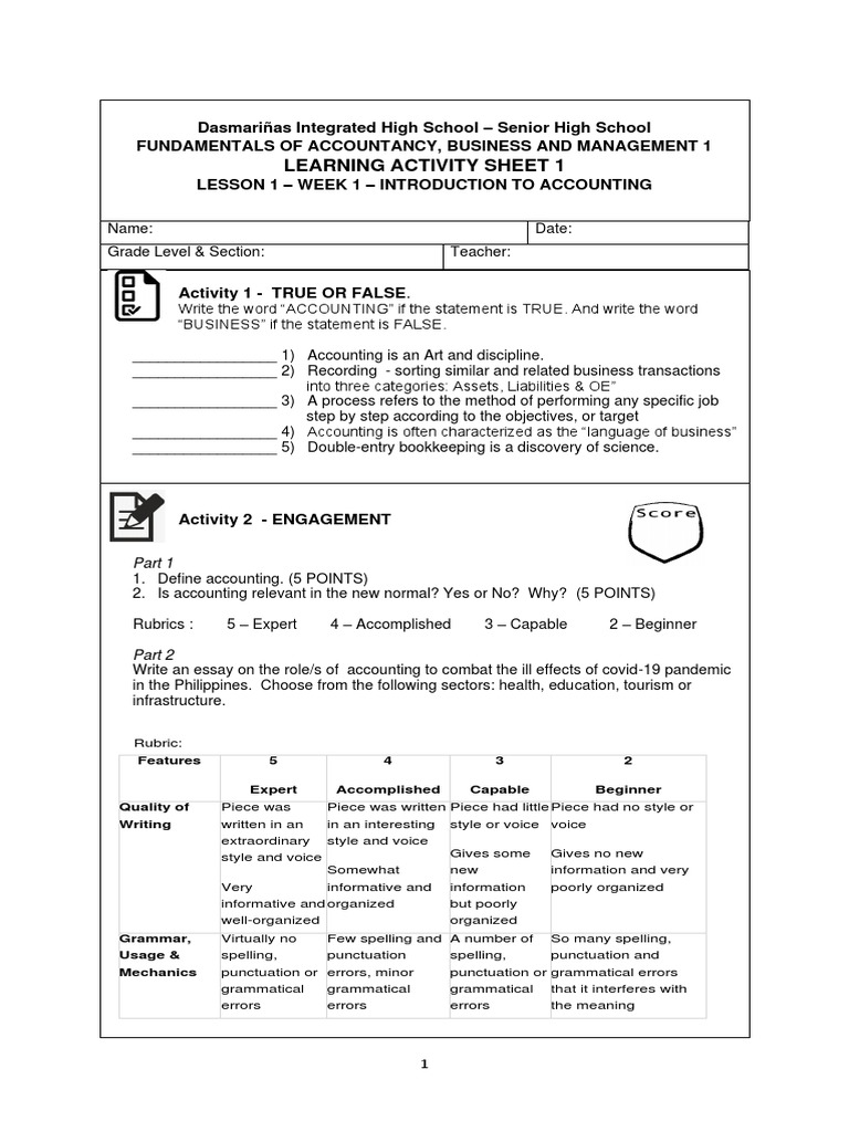 Accounting Fundamentals and Activities | PDF | Expense | Financial ...