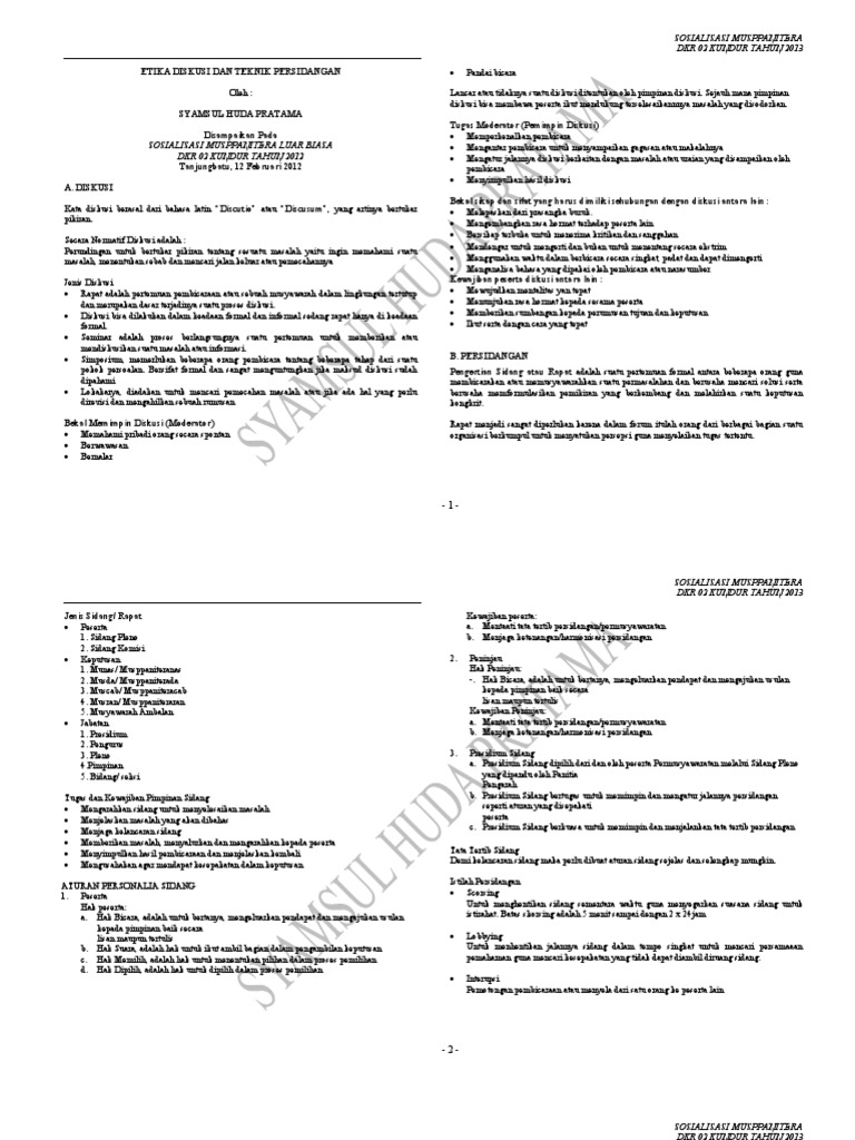 Etika Diskusi Dan Teknik Persidangan | PDF
