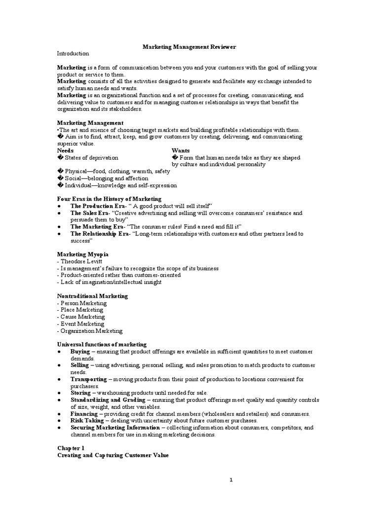 Marketing Management Reviewer | PDF | Marketing | Marketing Strategy