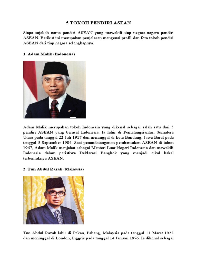 Tokoh Pendiri ASEAN dan Profilnya | PDF | Perjalanan