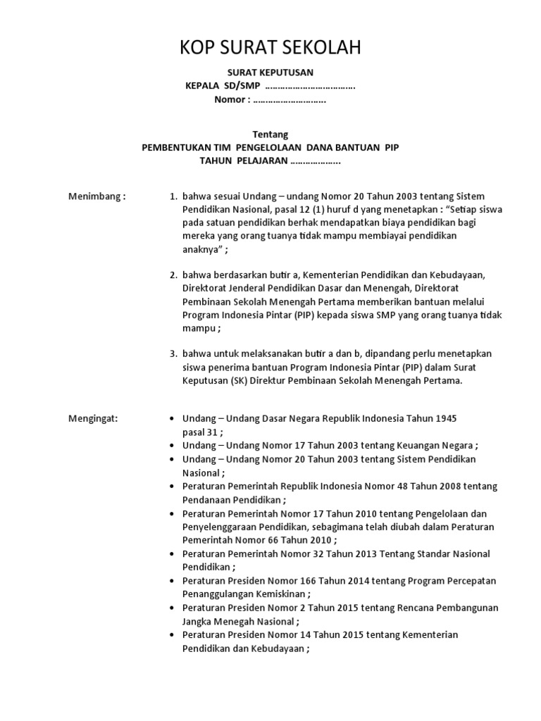 Contoh SK Tim Pip | PDF