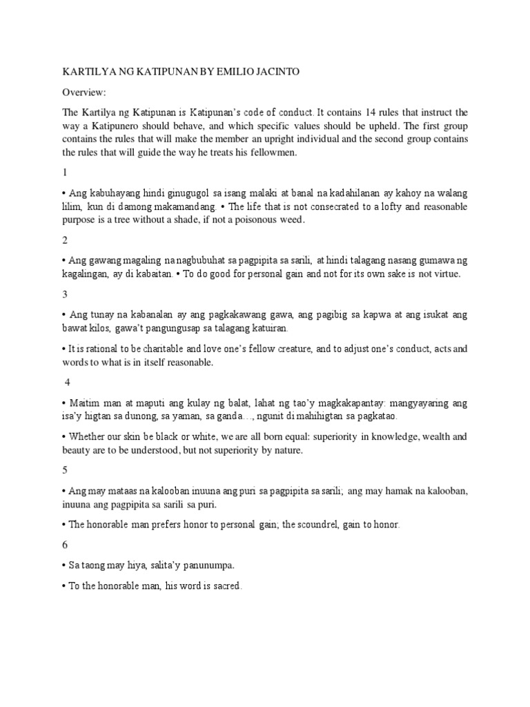 Kartilya NG Katipunan by Emilio Jacinto | PDF