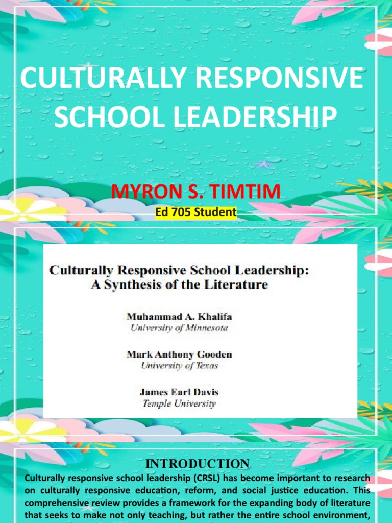 Culturally Responsive School Leadership | PDF | Leadership | Teachers