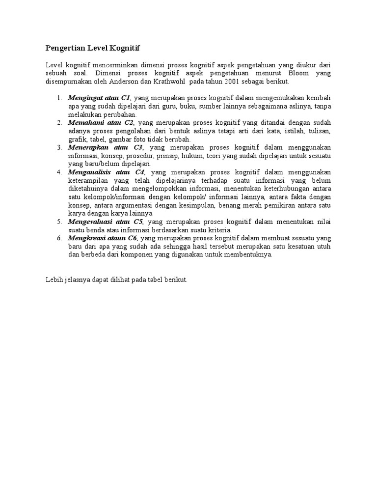 Tabel dan Arti Level Kognitif | PDF | Seni | Komputer
